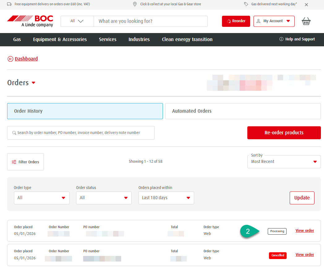 BOC Gas: How to cancel an order